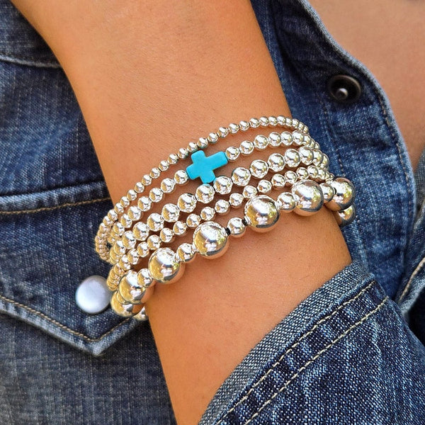 Sterling Silver Bracelet Set 3mm & 4mm Stretch to Fit - Lizzy James