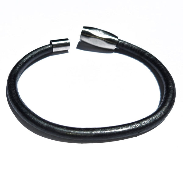 Men's Grey Leather Bracelet - Magnetic Clasp