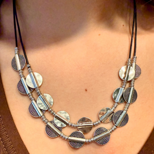 Vesper Layers Black Leather 2-Tier Necklace | Lizzy James