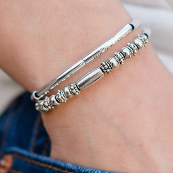 Bijou Adjustable Silver and Leather Bracelet – Lizzy James
