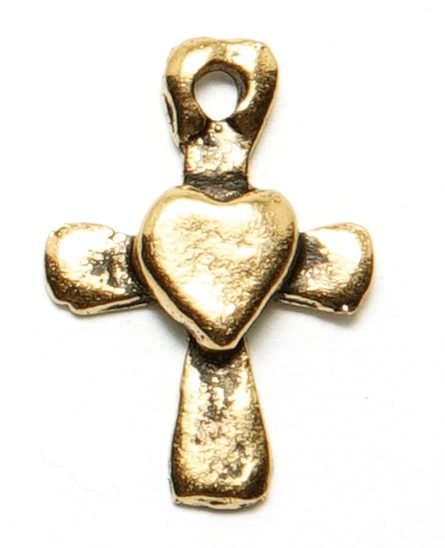 Gold Heart on Cross Charm - for Lizzy James Charm Bracelets