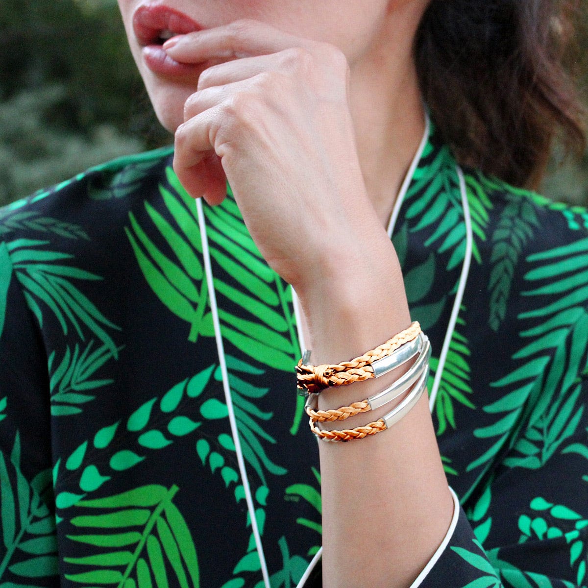 Lizzy James Addison Silver Braided Leather Wrap Bracelet